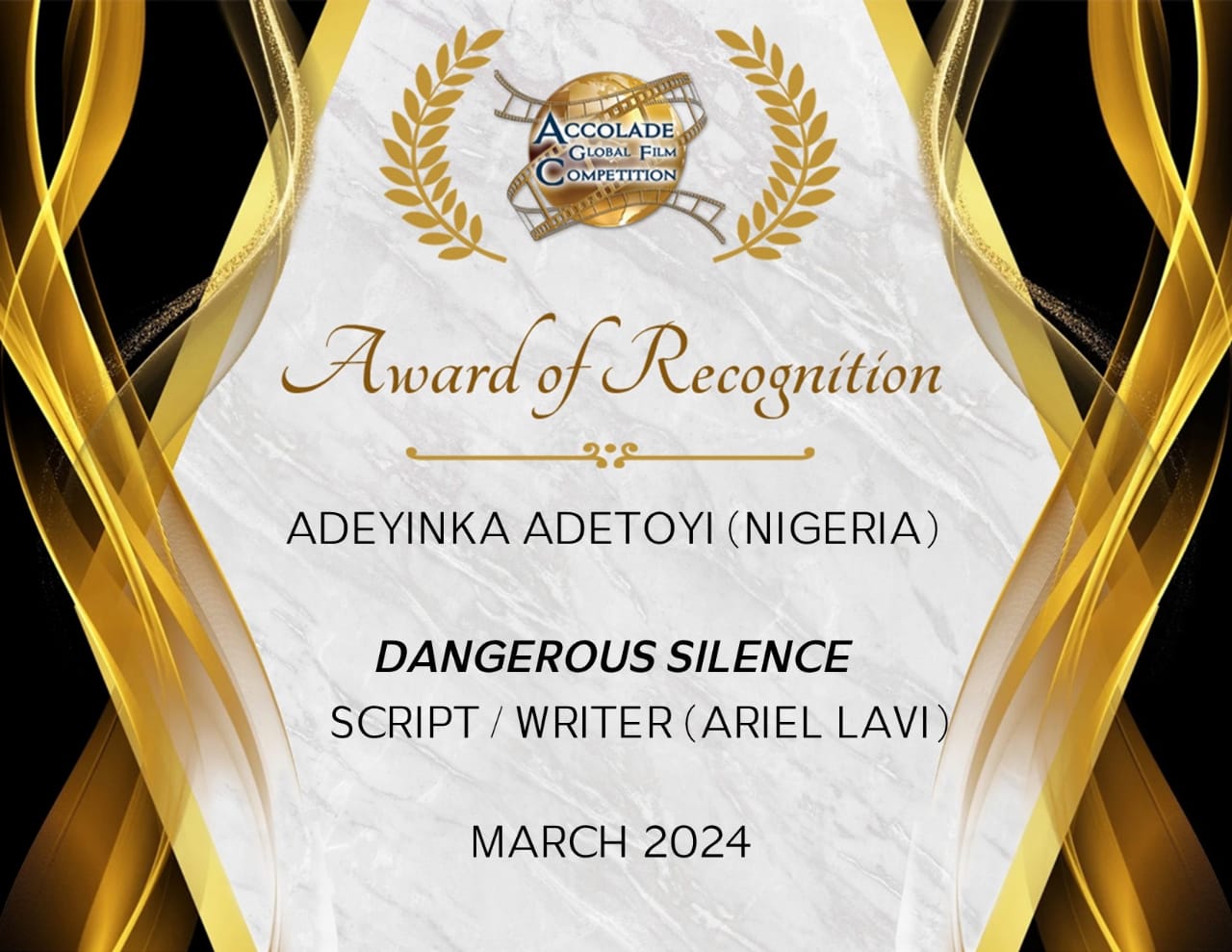 Ariel Lavi Won Best Script/Writer at Accolade Short Film Competition in ...
